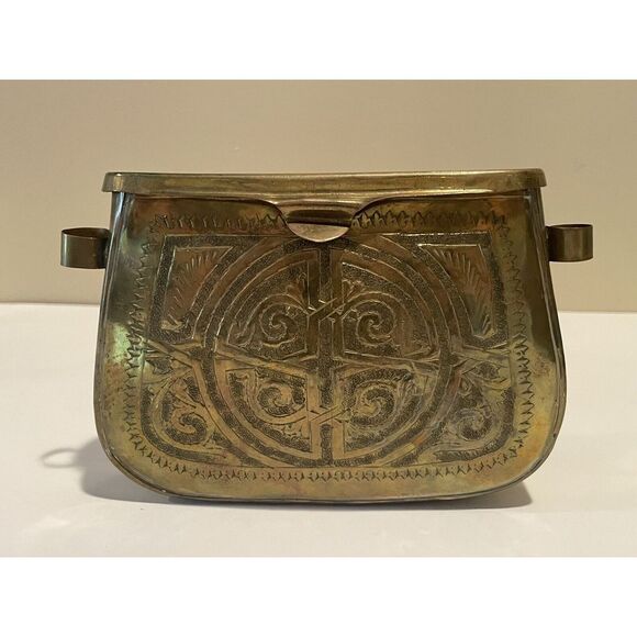 Bags | Vintage Brass Purse Etched Bag Velvet Blue Interior | Poshmark